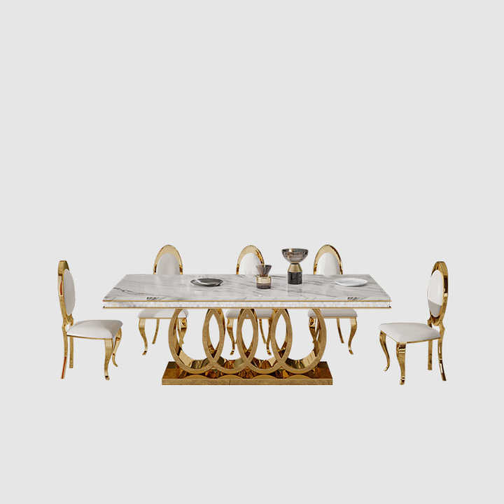Modern Luxury Rectangular Gold Dinning Table Set 6 Seater