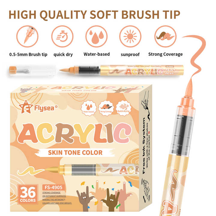 Skin Tone Acrylic Paint Art Markers, 36 Colors Brush Tip Skin Tone ...