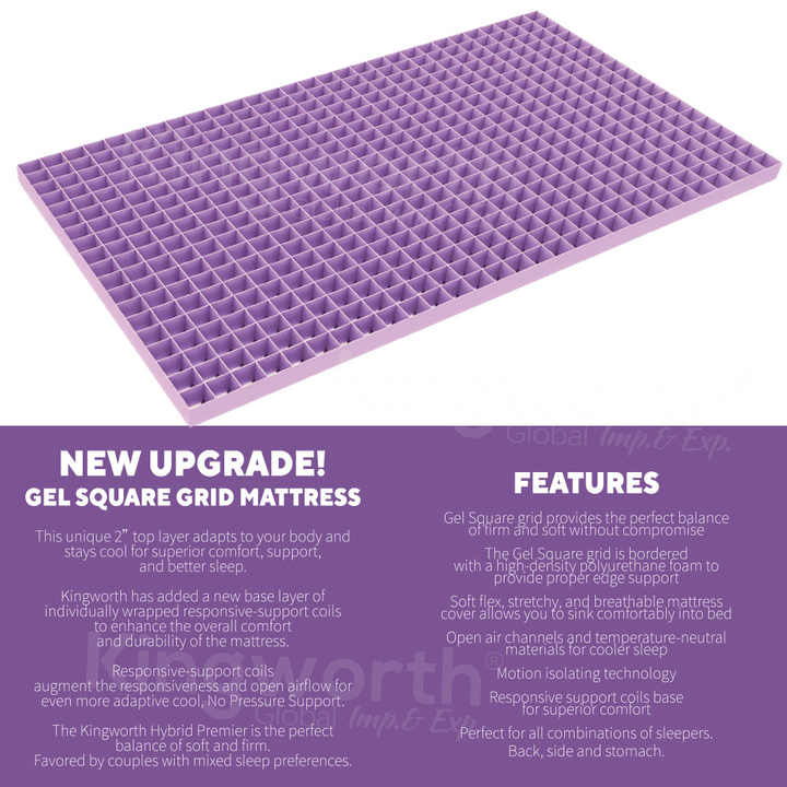 Kingworth Queen Size Honeycomb Grid Mattress Pad Gel Topper Full Tpe ...