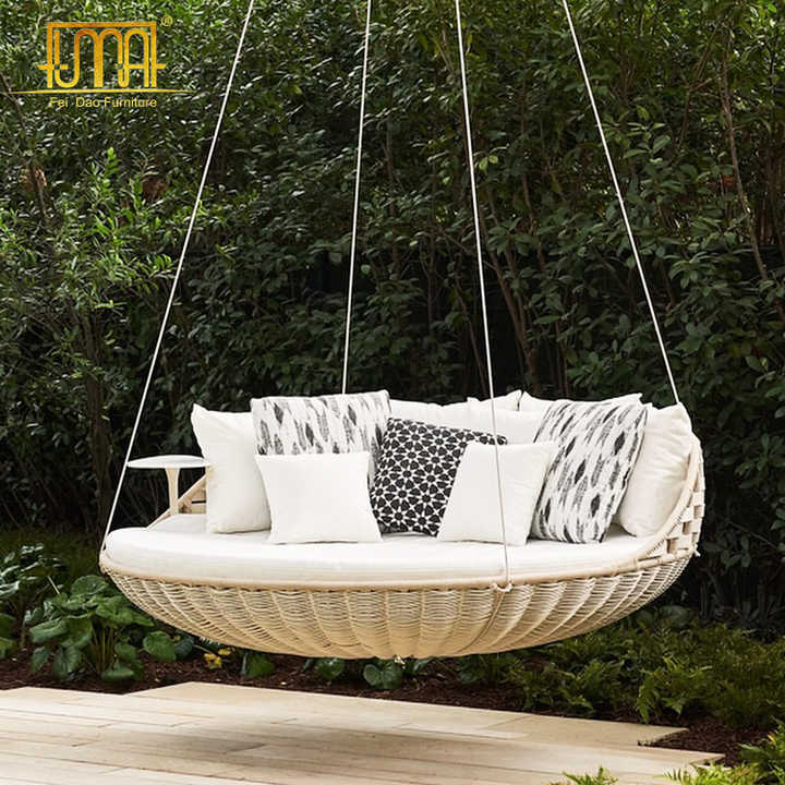 Outdoor Swing Bed - Modern Wicker Rattan Hanging Daybed