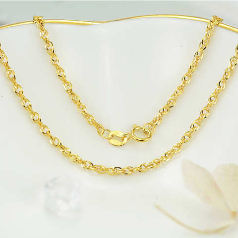 9k Real Gold Plated Rope Chain 2mm Men Chain Necklace Women Chains 16 ...