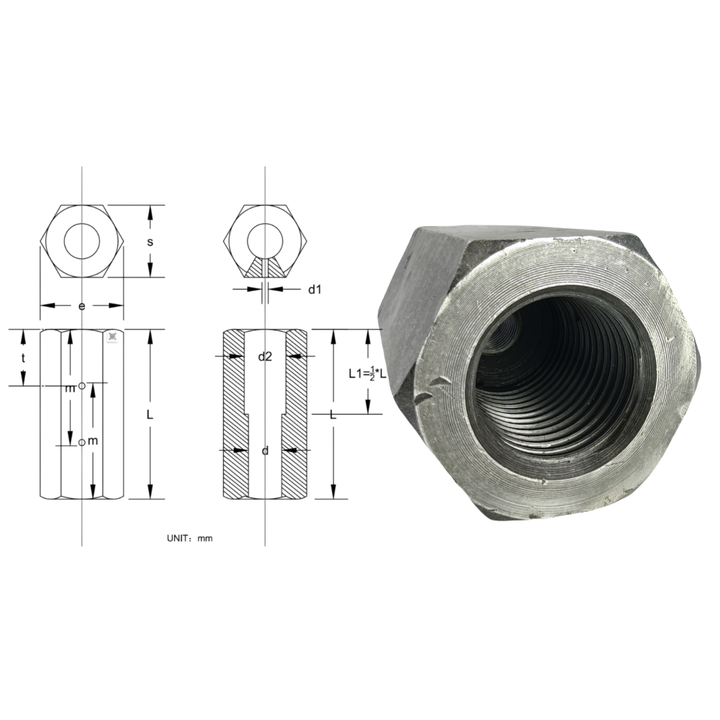 Grade 8 Oiled Carbon Steel Heavy Hex Coupling Nuts Double Thread ...