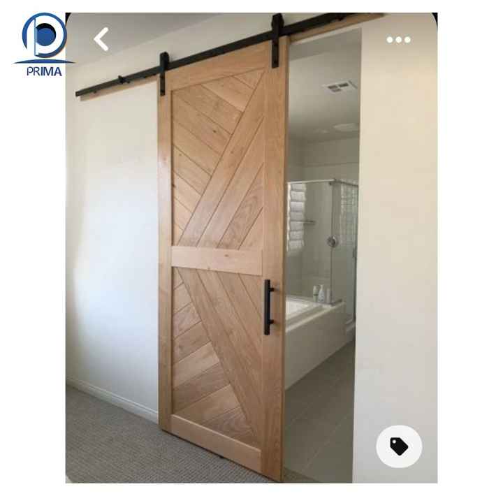 Solid Wood Barn Door With Vertical Channel Details and Matching Black ...