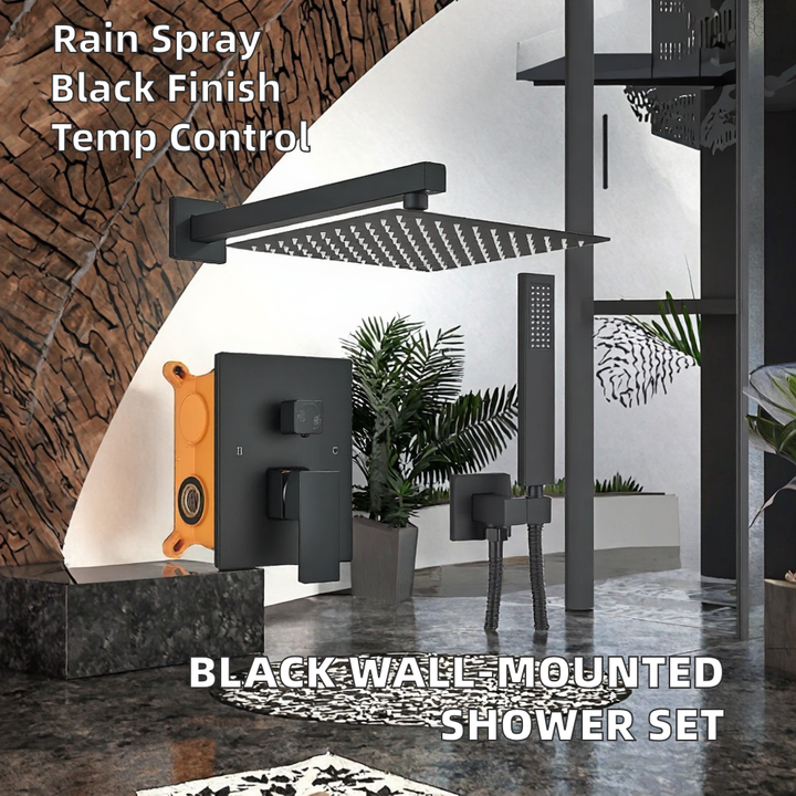 New Black Wall-Mounted Embedded Shower Set with Single Handle Rain ...