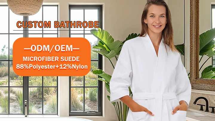 EM Custom High Quality Dual Textures Microfiber Suede Bathrobe Quick ...