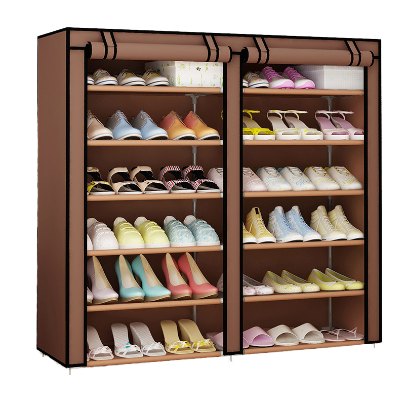 Double-row Shoe Rack Dust-proof Portable Stackable Shoe Cabinet Canvas ...