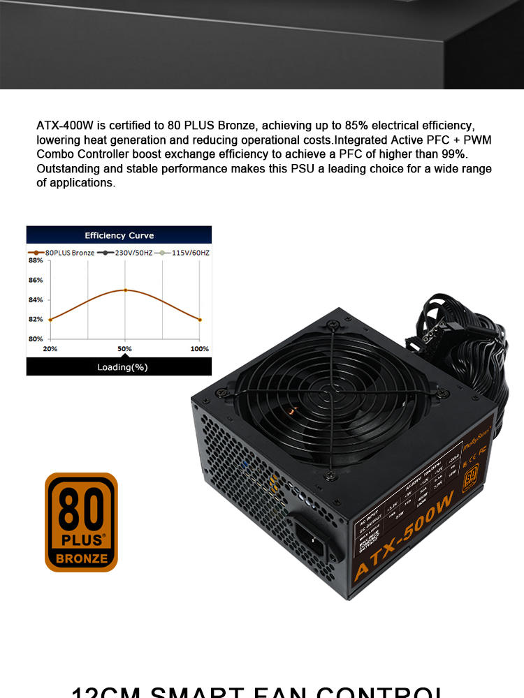 High Quality 500W APFC 80 PLUS Gaming PC ATX Computer Switching Power ...