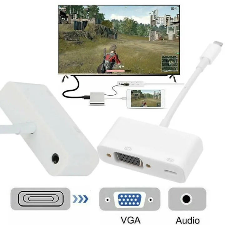 HD 1080P 2 in 1 Light-ning Male to VGA Female hdtv Converter projector ...