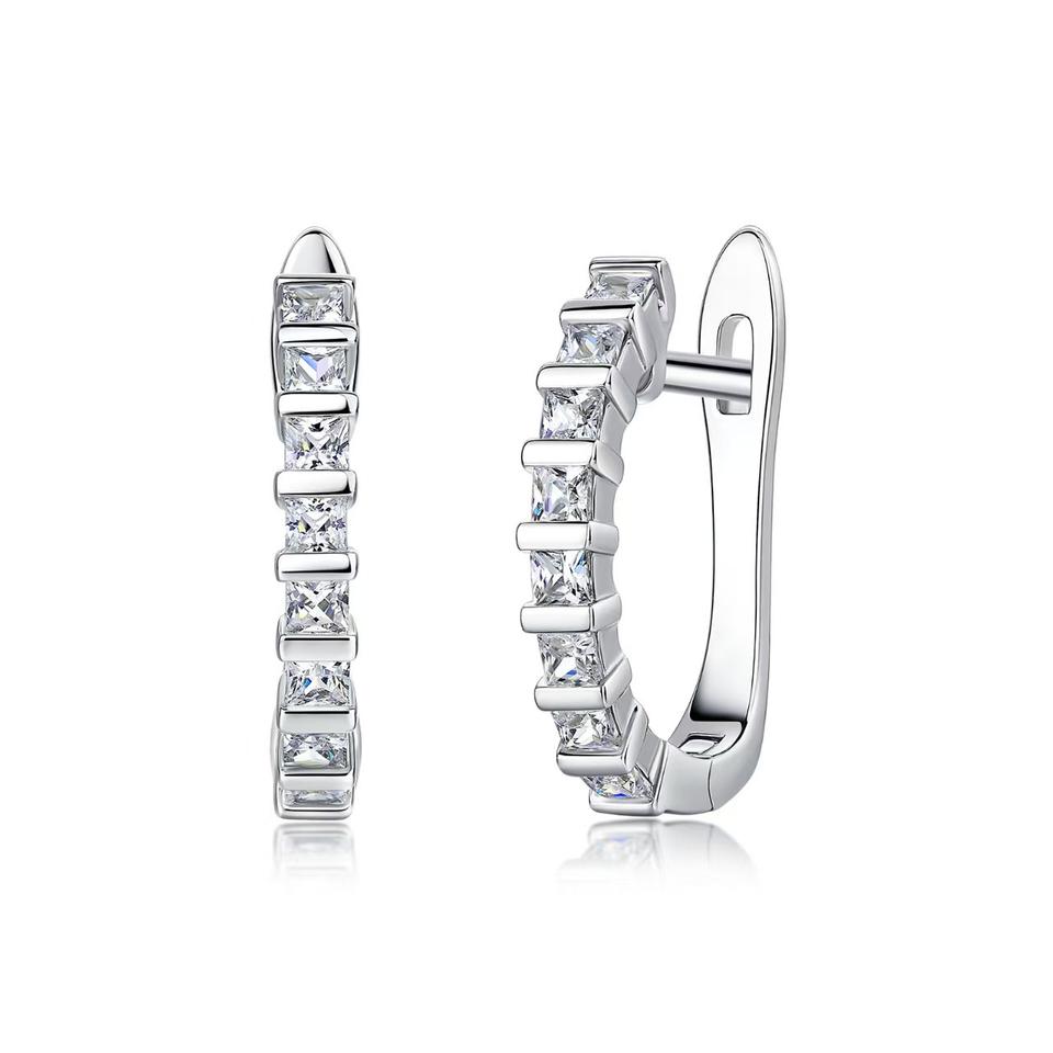 S925 Silver U Shape Hoop Earrings With Gradient Square Row Pave Setting ...