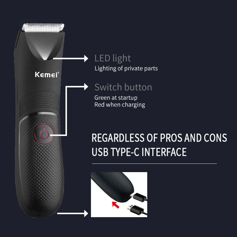 Kemei KM-1838 USB Base Washable Men Shaver Groin Beard Trimmer