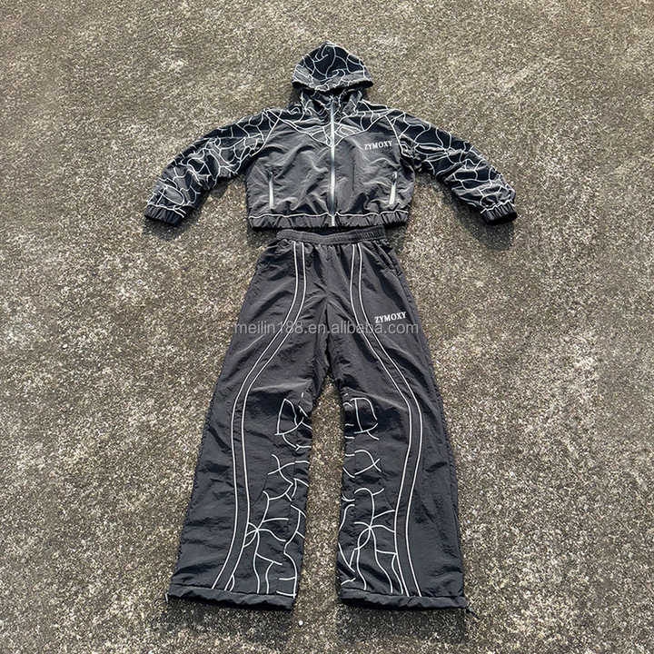 Custom Streetwear 3m Reflective Windbreaker Set Zip up Pullover Jackets ...