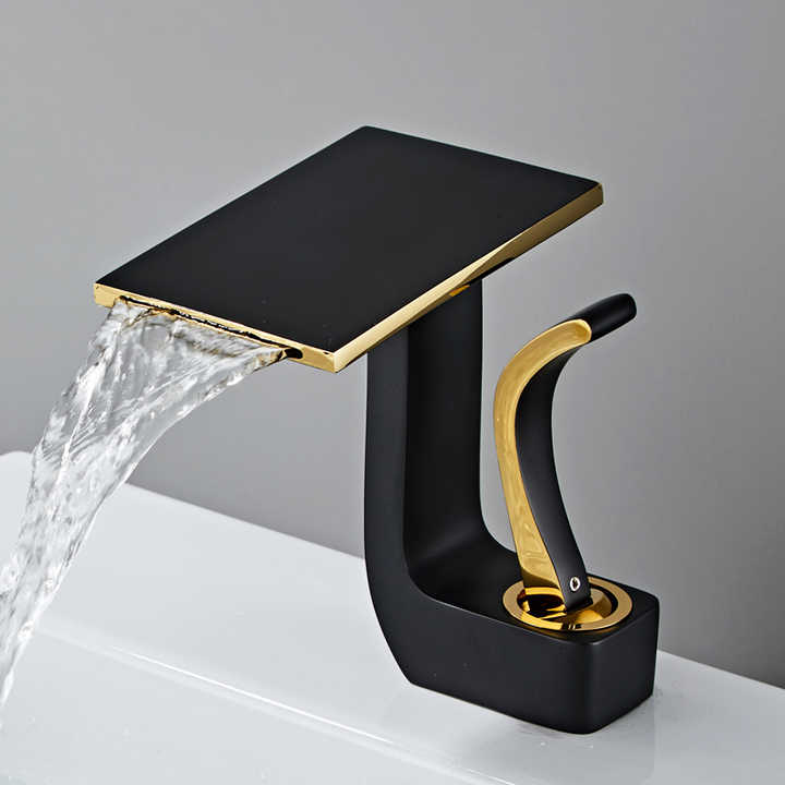New Design Full Brass Creative Art Black Gold Waterfall Faucets for ...