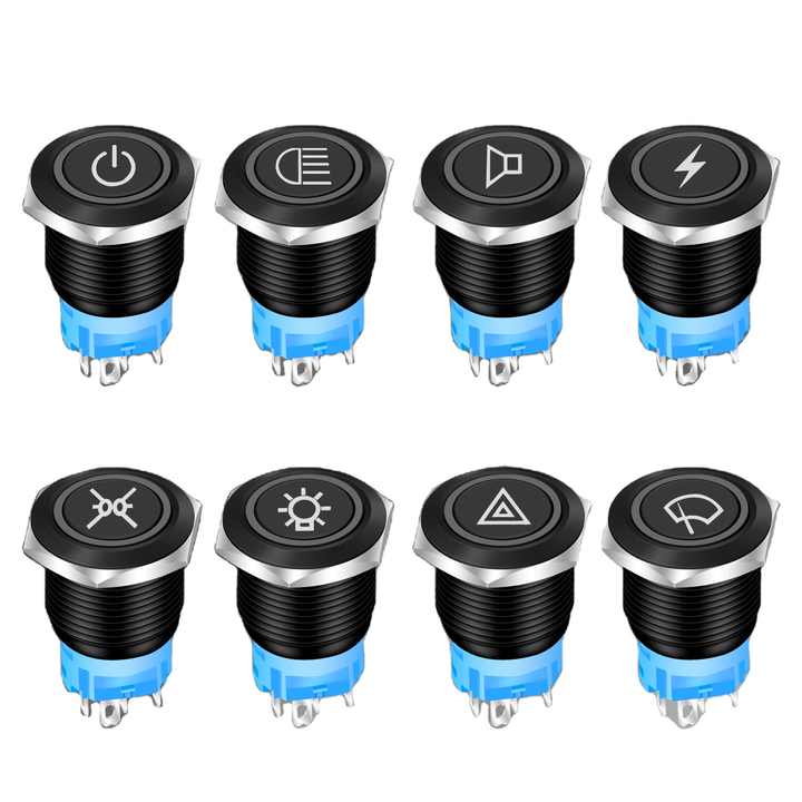Metal Flat Momentary Push Switch 5PIN 19MM Ring Illuminated Push Button ...