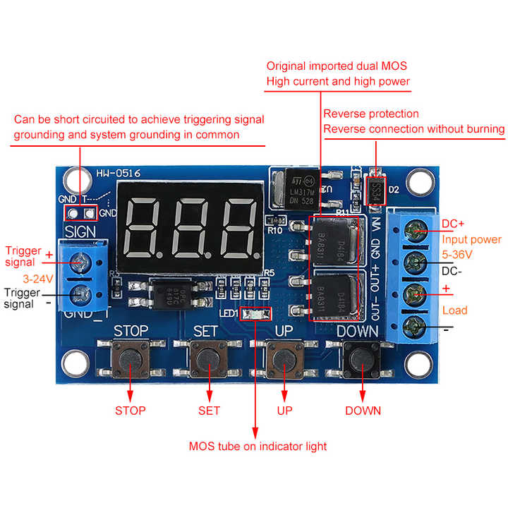 Dual MOS LED Digital Time Delay Relay Trigger DC 12V/24V Cycle Timer ...