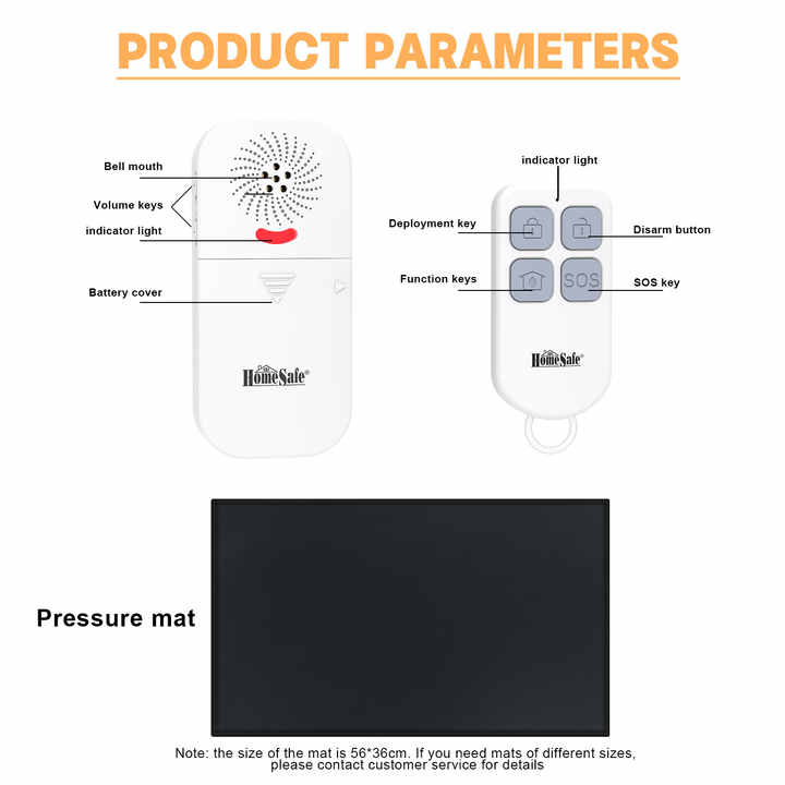 Multifunctional Pressure Mat Alarm Remote Control Floor Mat Alarm for ...