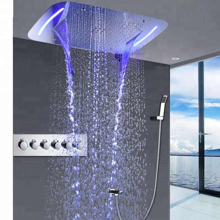 Ducha de lluvia oculta termostática alto flujo LED multifunción ducha ...