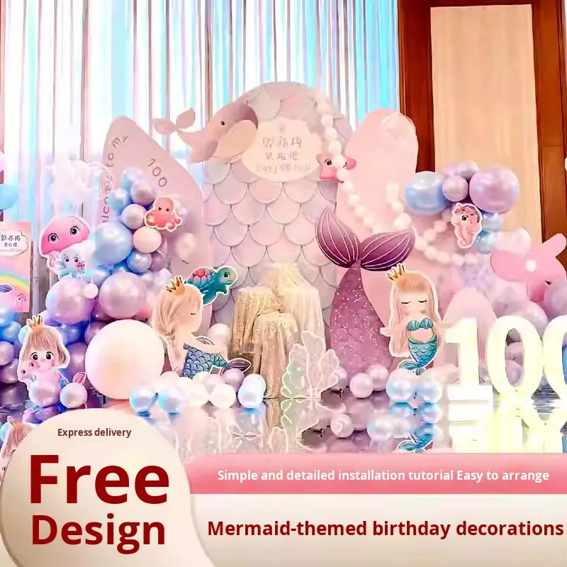 Mermaid Princess Theme Birthday Arrangement Decoration Scene Girl ...