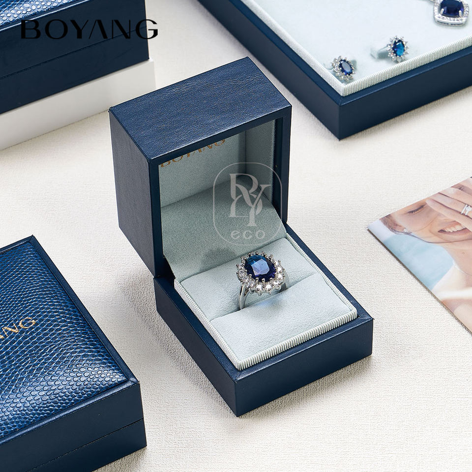 Boyang Custom Blue Luxury PU Leather Plastic Jewelry Set Packaging Box ...
