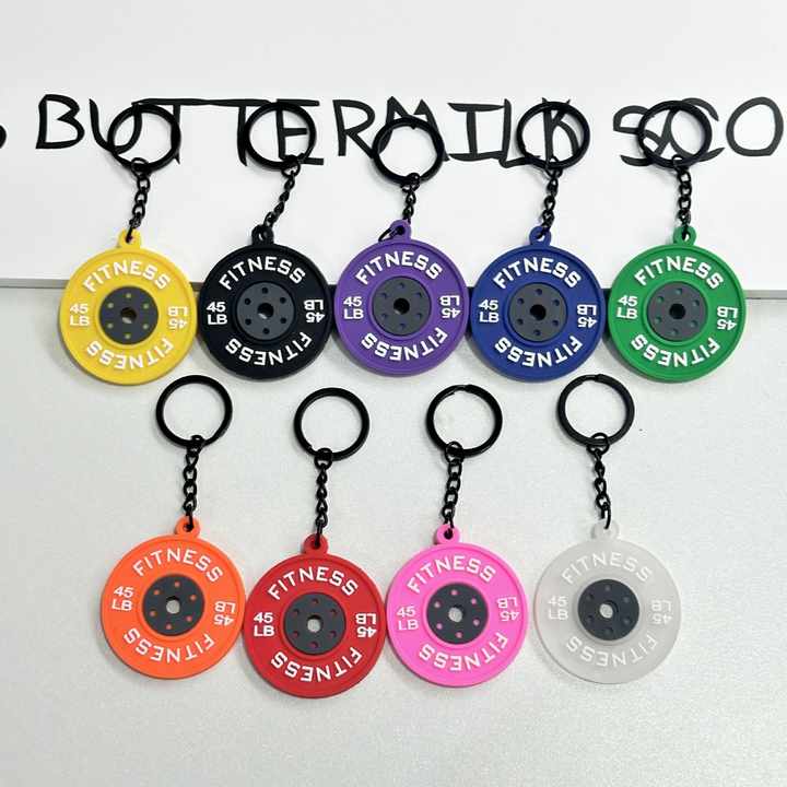 Gym Fitness Series Soft Plastic Keychain Barbell Dumbbell Piece Pendant ...