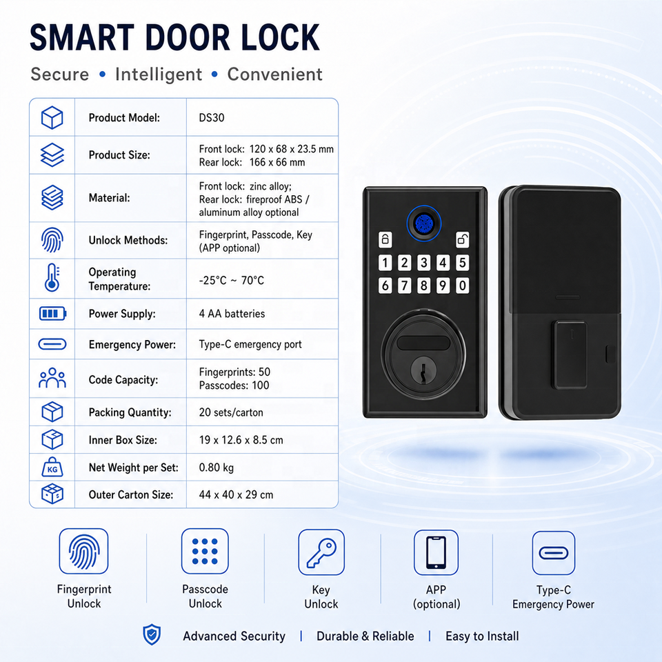 Vertexis Tuya Biometric Fingerprint Smart Lock DS30 Aluminum Alloy ...
