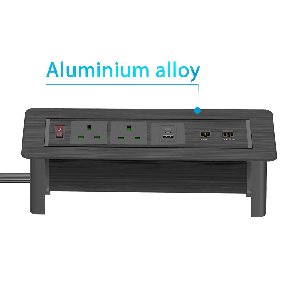 Flip up Tabletop Power Socket with NFC 65W Type-C 2 AC Outlets Aluminum ...