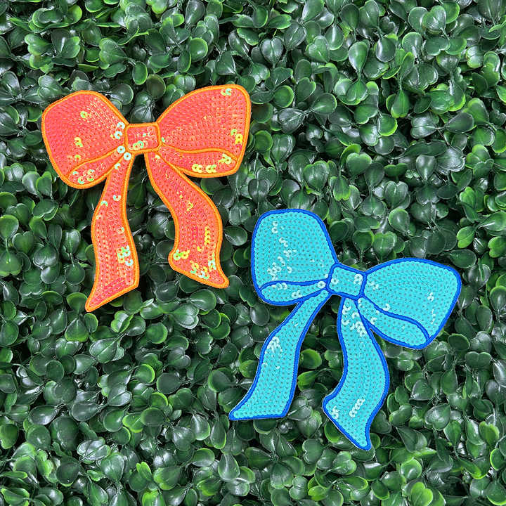 Custom Embroidery Bow Glitter Sequin Patch Iron on Pink Blue Purple ...