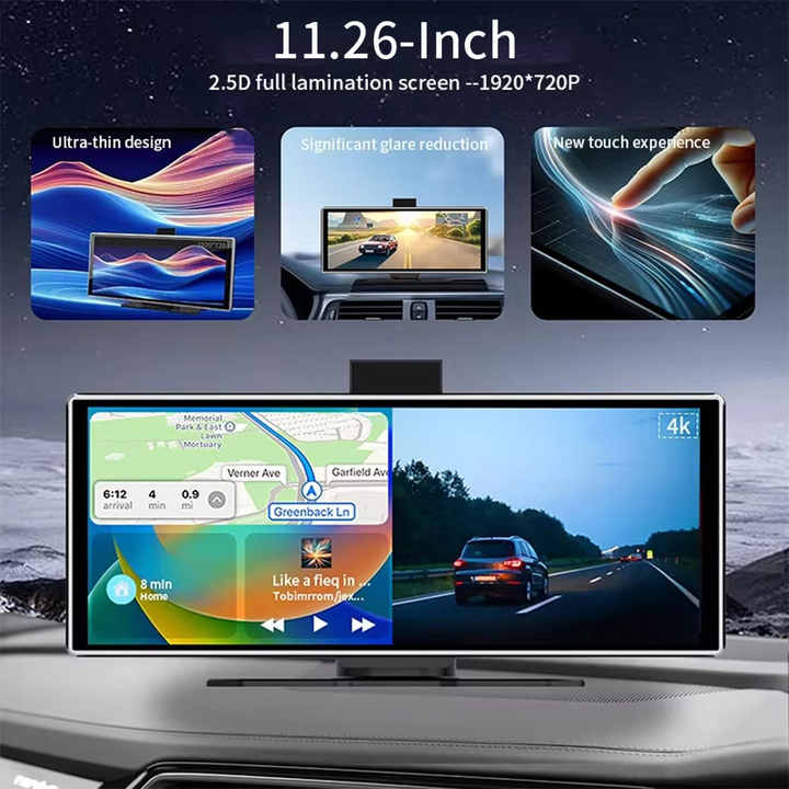 11.26 Inch Portable Caprlay Screen IPS Touch-screen 2K Front Dashcam ...