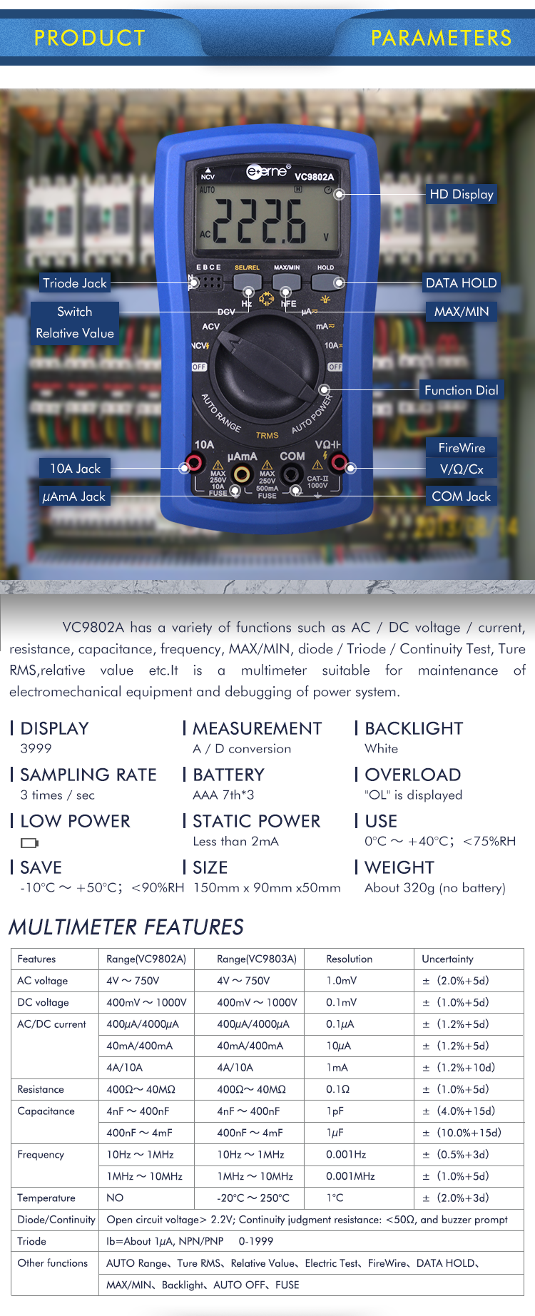 Đồng Hồ Vạn Năng Gia Dụng Độ Chính Xác Cao Vc9802a - Buy Digital Multi ...