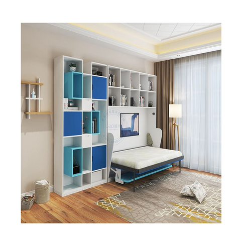 Hidden Wall Bed: Multifunctional Rotating Murphy Bed with Bookshelf and ...