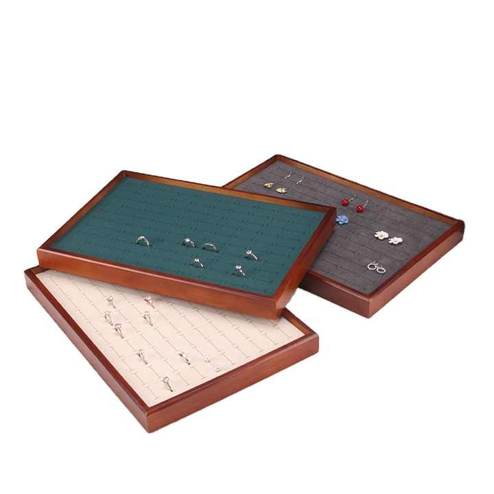 Solid Wood 100-Bit Ring Display Plate Ear Studs Tray with Pouches ...