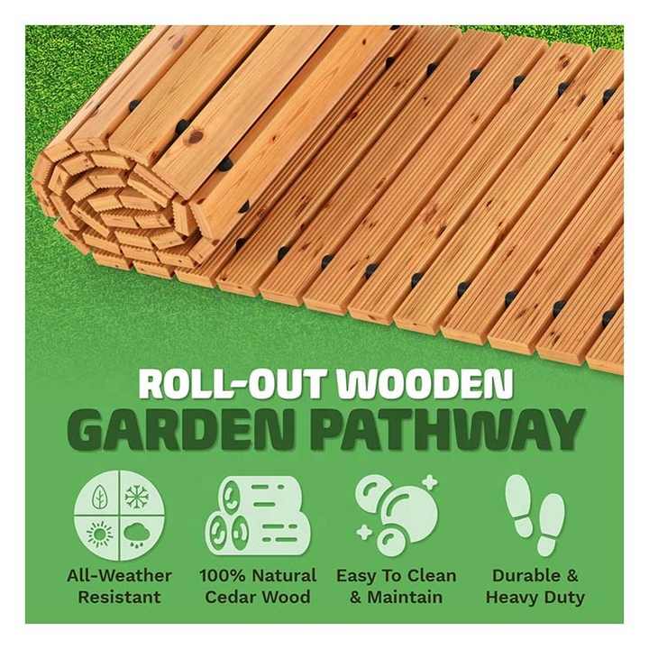 8FT Wooden Garden Pathway Weather Resistant Cedar Roll Out Straight ...