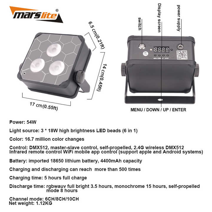 Marslite Uplights Battery Wireless 3*18W RGBWA+UV for Weddings