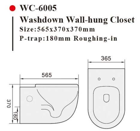 Wall Hung Toilet P-trap 180mm Round Wc Pan for Concealed Cistern or Console Flushing Cistern ...