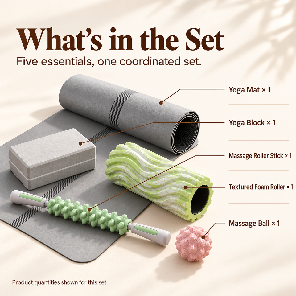 Custom Logo 5 Piece Yoga Stretching Set With Mat Block Wave Foam Roller ...
