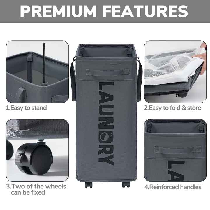 Collapsible Laundry Hamper with Wheels - Durable & Space-saving