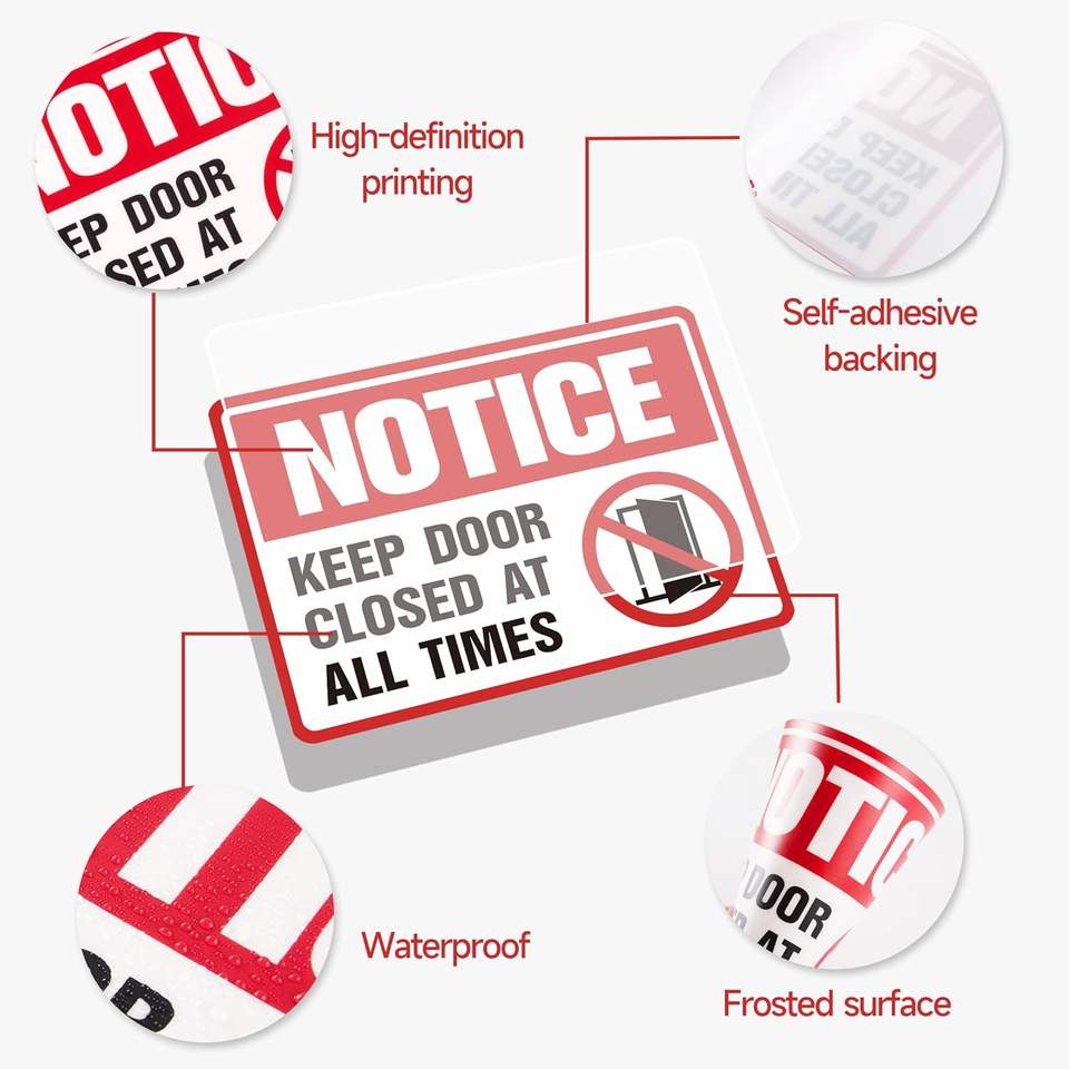 Keep Door Closed Sign Self-Adhesive Weatherproof and Fade-Resistant ...