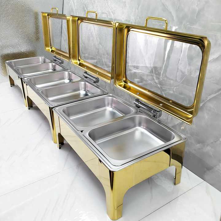 Luxury 9L Gold Cheffing Dishes Divided Inner Chafing Dish Catering Set Wedding Buffet Server ...