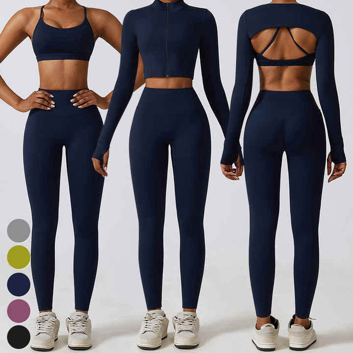 Autumn Winter Women's Gym Sportswear Set - Solid Bra & Tights