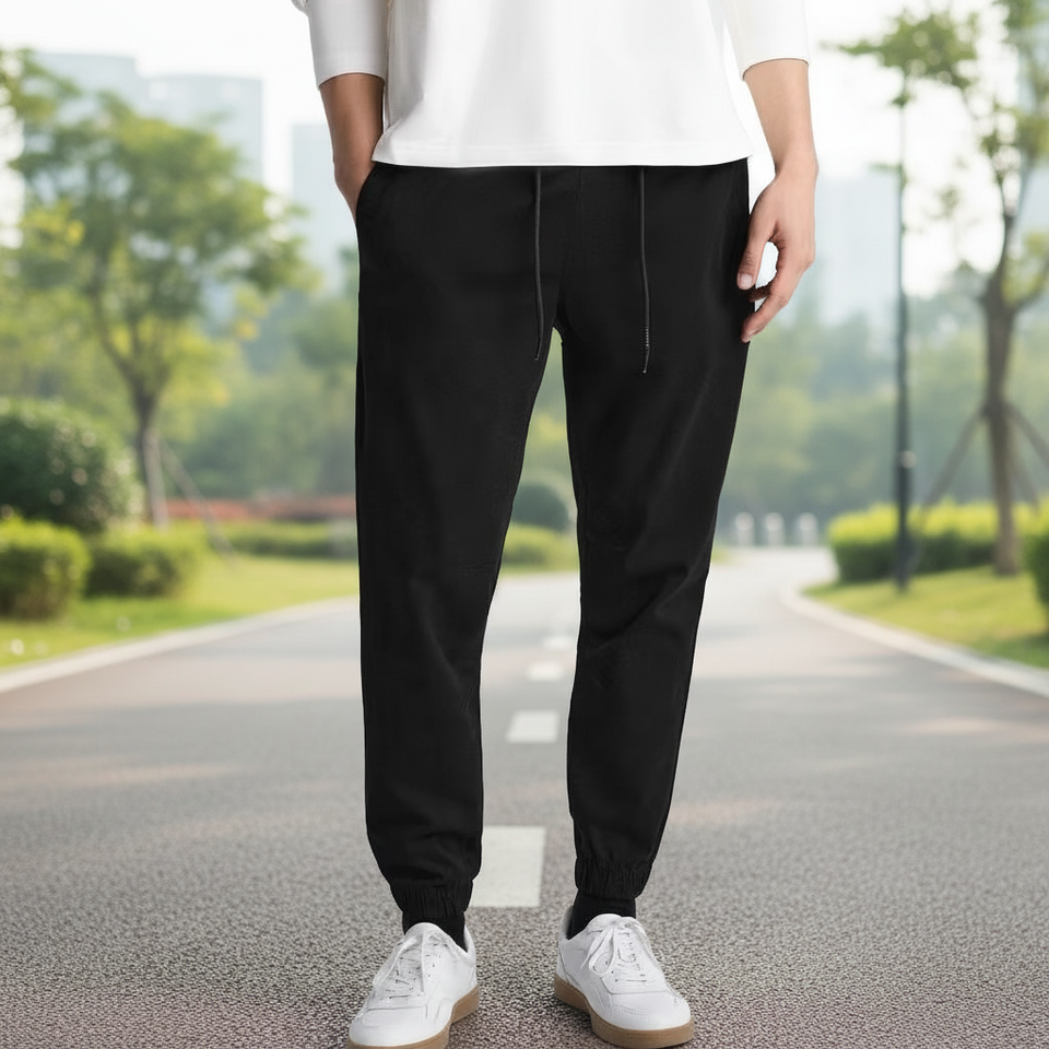 Men's Slim Gym Fit Trousers Straight Drawstring Elastic Waist Run ...