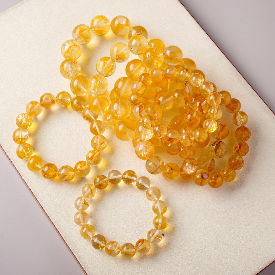 Natural Yellow Brookite Round-bead Single-wrap Bracelet Natural Crystal ...