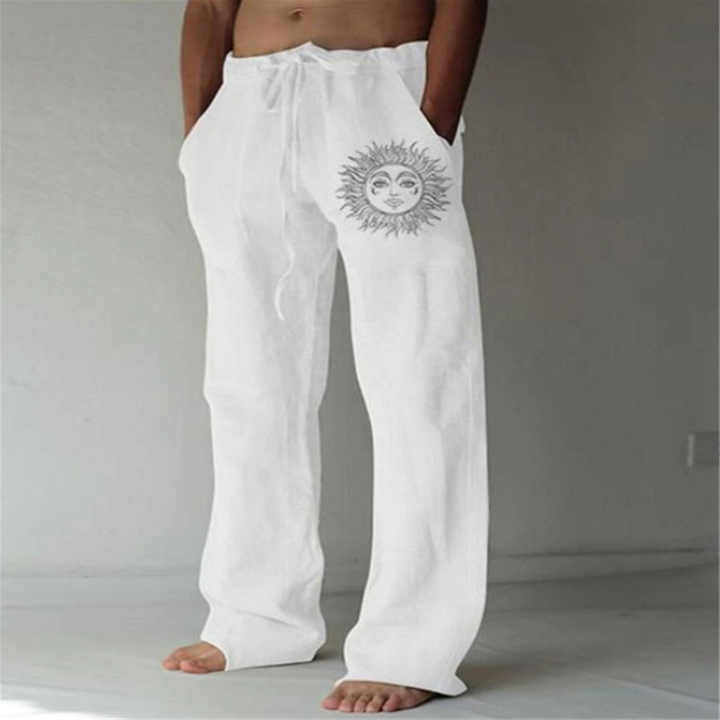2023 Men Cotton Linen Beach Pant Casual Drawstring Lightweight Baggy Hippie Pants Alibaba