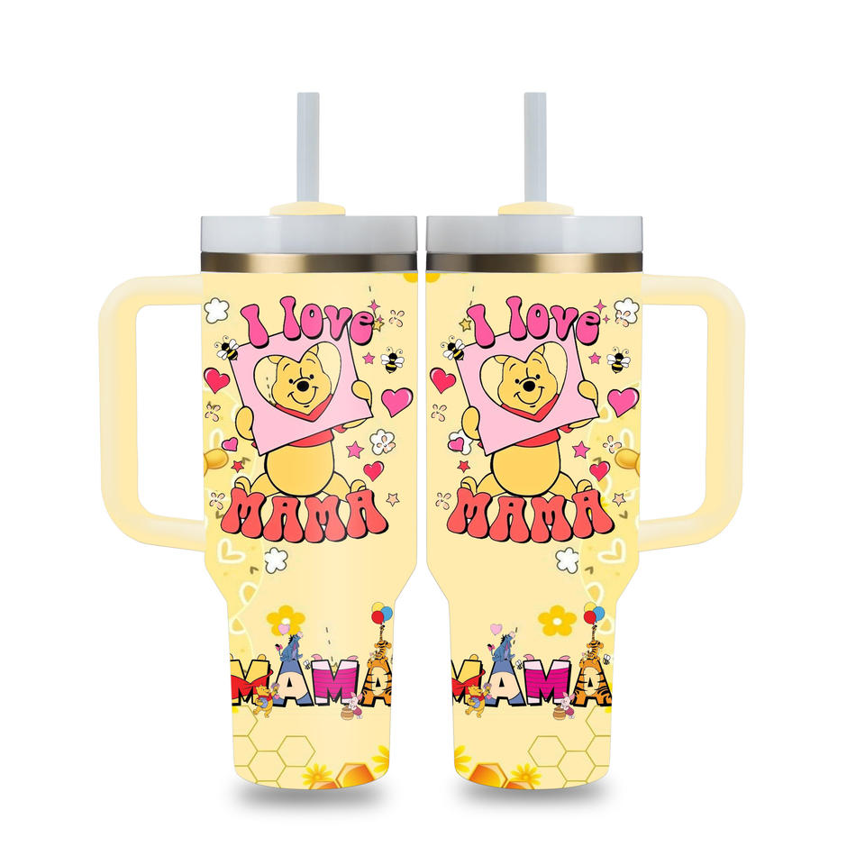 Mothers Day 2026 Custom logo Cartoon Mom Mama Bear pooh Cup Thermosed ...