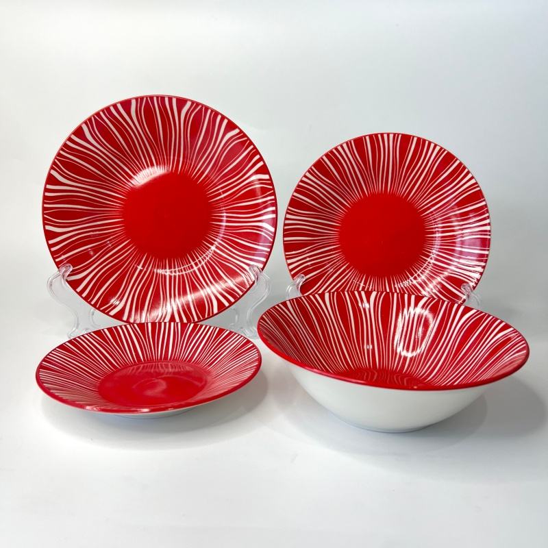 Vintage Pad Painting Red Ceramic Dinnerware Set Charger Plate Classic ...