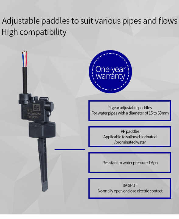 Ultimheat Paddle Flow Switch IP65 SPDT PPO Housing Cable