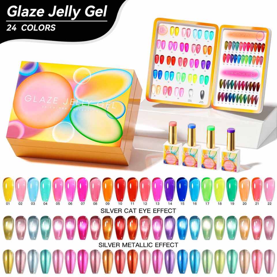 PRO Popular Trend 24 Colors Jelly Glaze Gel Polish Collection Metallic ...