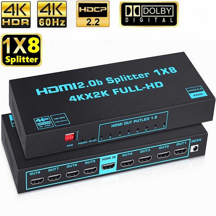 8 Ports HDMI 2.0 Splitter 1x8 4K 60HZ 1 in 8 Out HDMI Splitter with ...