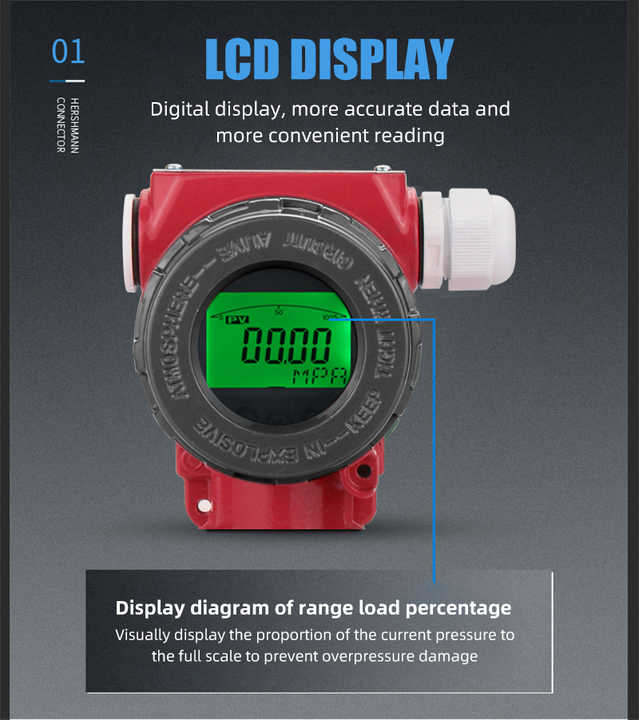 Diffusion Silicon Pressure Sensor Pressure Meter LCD Digital 2088 Series Explosion-Proof ...