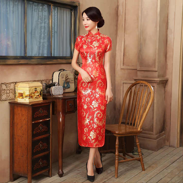 Traditional Chinese Clothing Cheongsam Dress Sexy Split Tang Costume ...