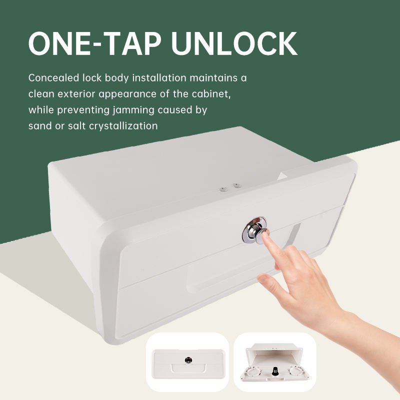 Marine Storage Box with Lock and Cup Holder, Waterproof Press-to-Open ...