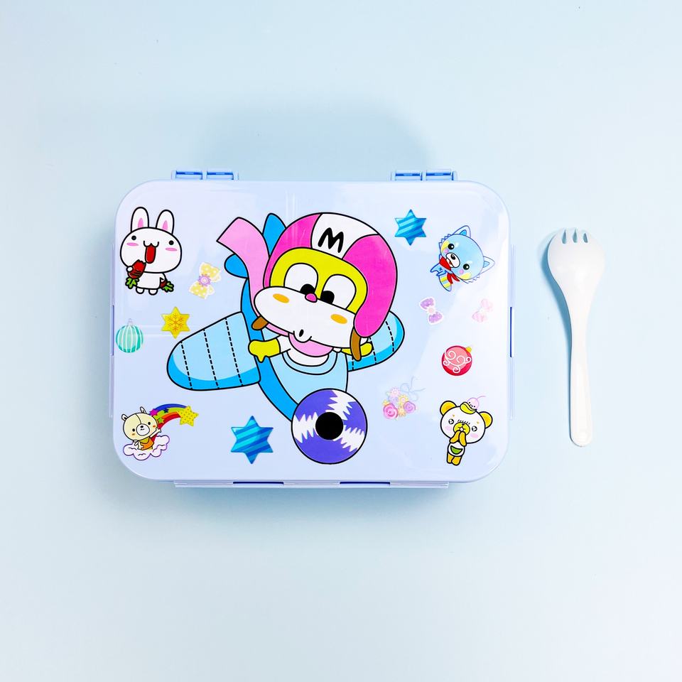 Pilot Cartoon Airplane Lunch Box Fork Light Blue Kawaii Animal Design 3 ...